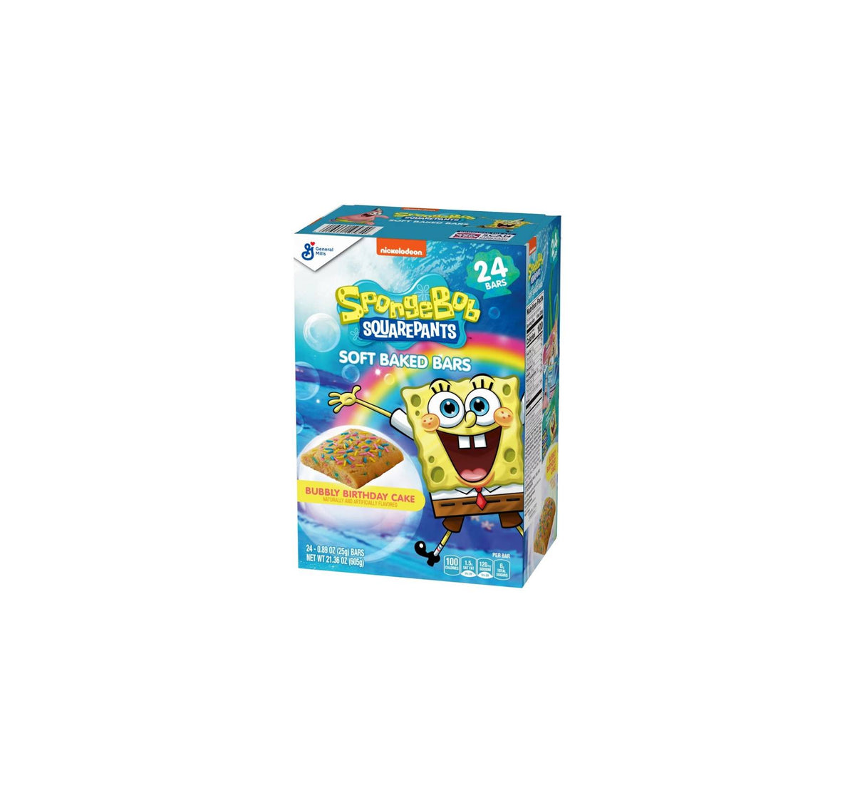 Spongebob Soft Baked Bars Bubbly Birthday Cake Flavor - 24 Pack 605g ...