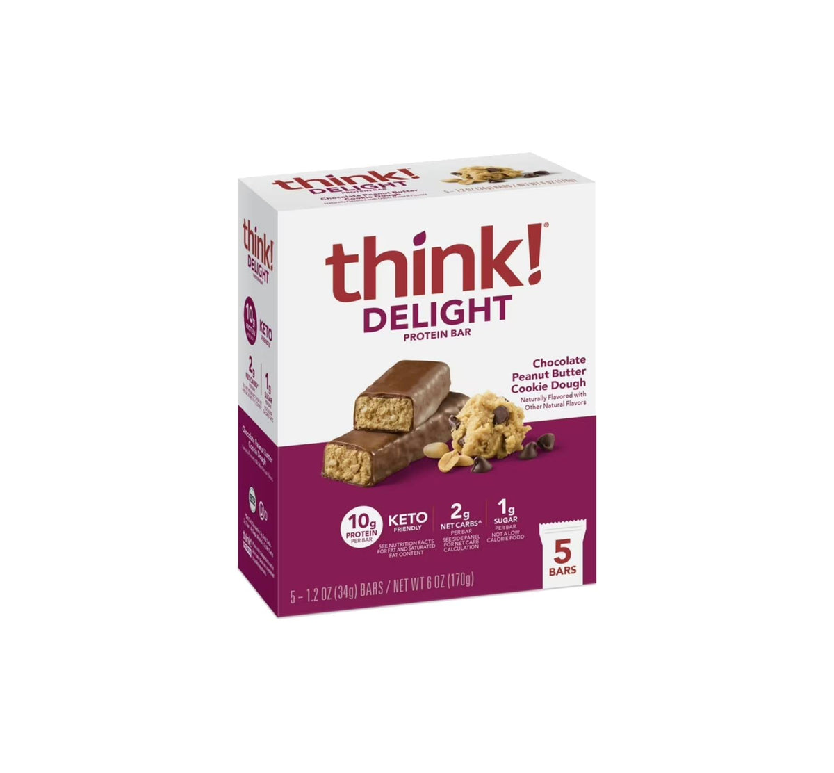 Think! Delight Protein Chocolate Peanut Butter Cookie Dough Bars - 5 P ...